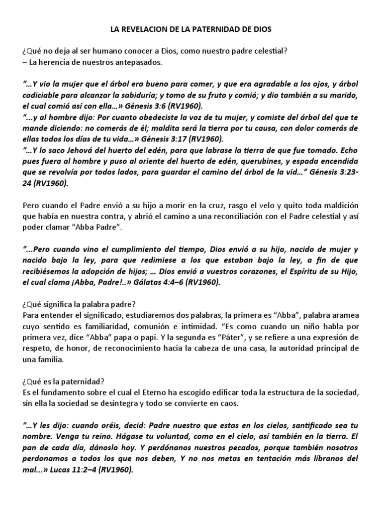 La Revelacion de La Paternidad de Dios | PDF | orador del Señor | Creencia religiosa y doctrina