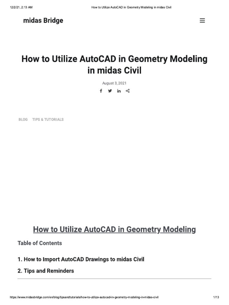 How To Utilize AutoCAD in Geometry Modeling in Midas Civil | PDF