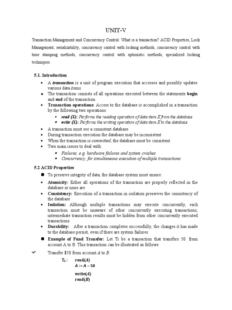 Unit V DBMS | PDF | Database Transaction | Acid