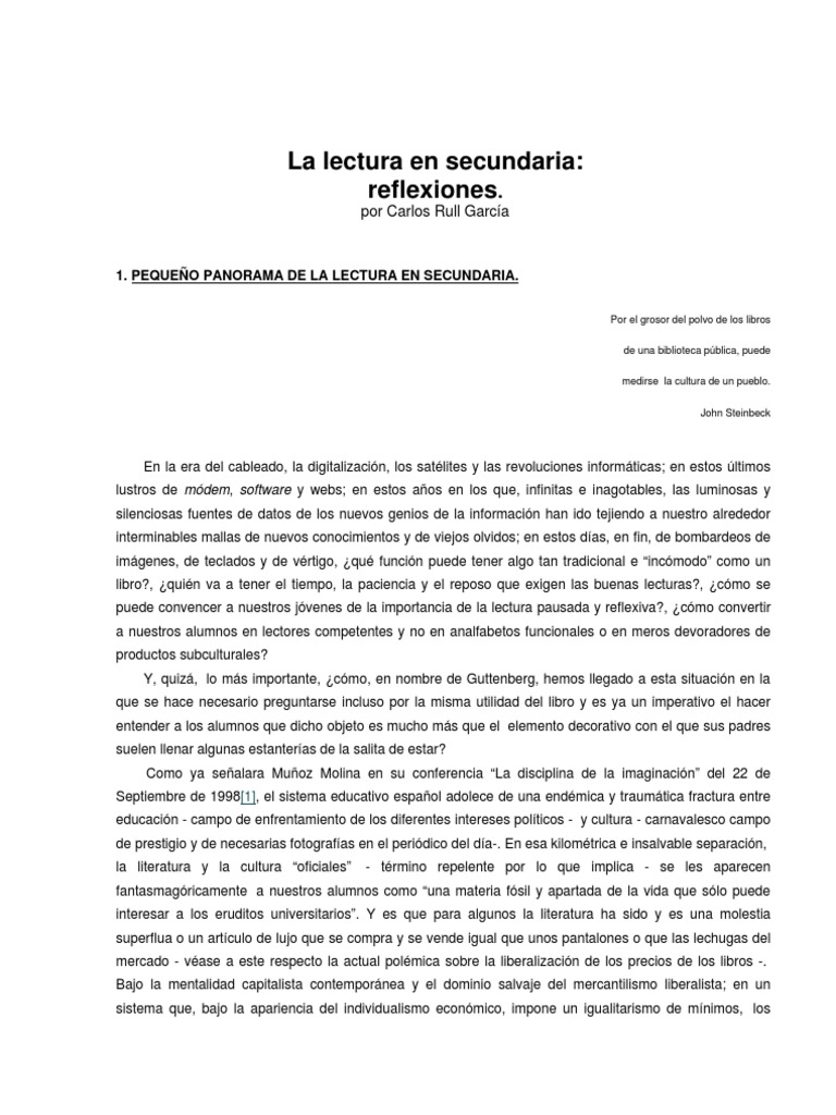 LA LECTURA EN SECUNDARIA. REFLEXIONES. Carlos Rull García | PDF ...