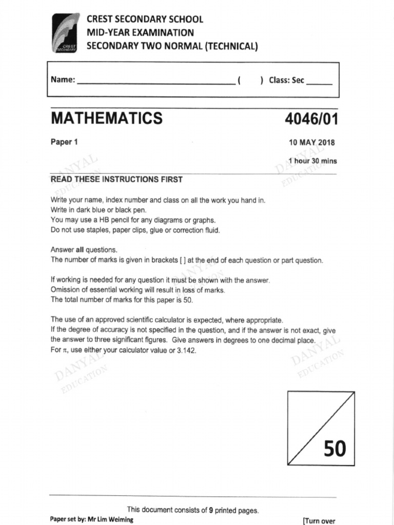 Mathemat!Cs: Mid - Year Examination Normat | Download Free PDF ...