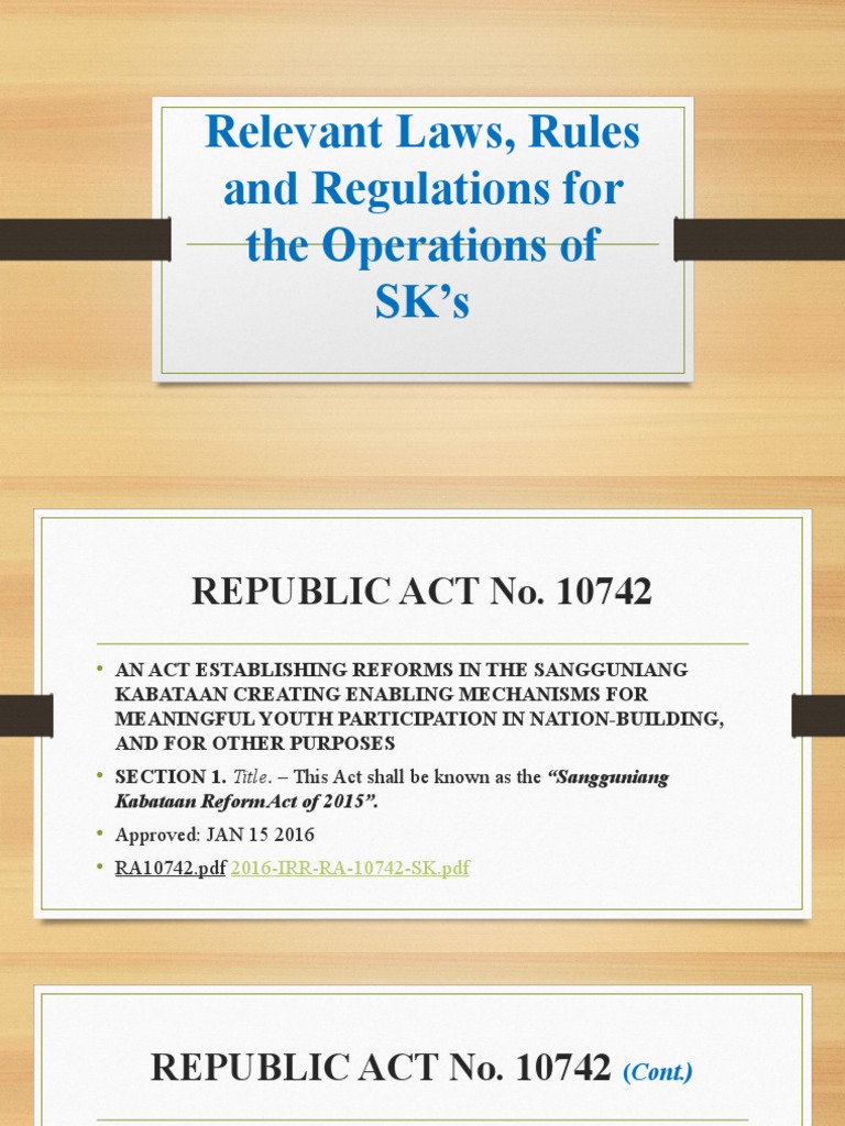 Relevant Laws, Rules and Regulations For The Operations of SK's | PDF ...