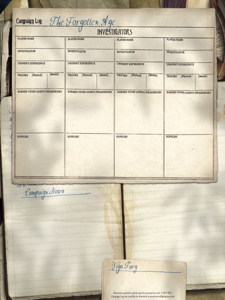 Arkham Horror Campaign Log 3 - Forgotten Age | PDF