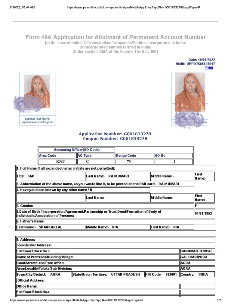 Form 49A Application For Allotment of Permanent Account Number | PDF | Government | Access Control