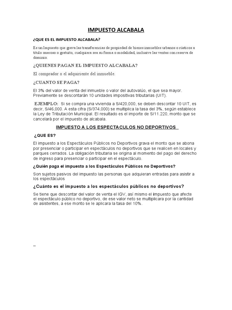 Impuesto Alcabala y Autovalúo | PDF | Finanzas y dinero