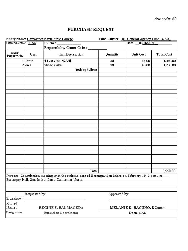 Appendix 60 - Purchase Request-2 | PDF | Office Equipment