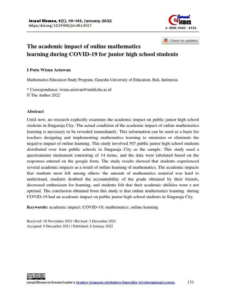 Ariawan (2022) - Academic Impact | PDF | Educational Technology | Cronbach's Alpha