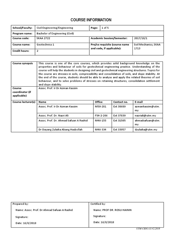 SEAA 2722 - Cource Information | PDF | Geotechnical Engineering ...