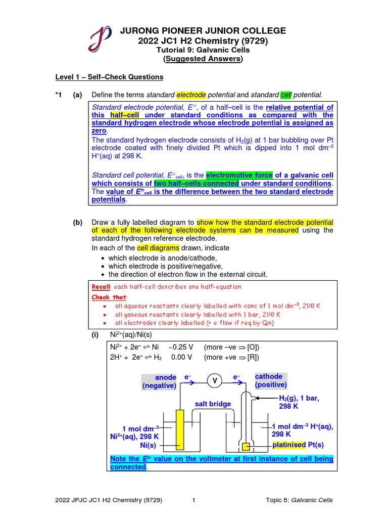 Tutorial 9 - Level 1 Worked Solutions | PDF | Redox | Chemistry