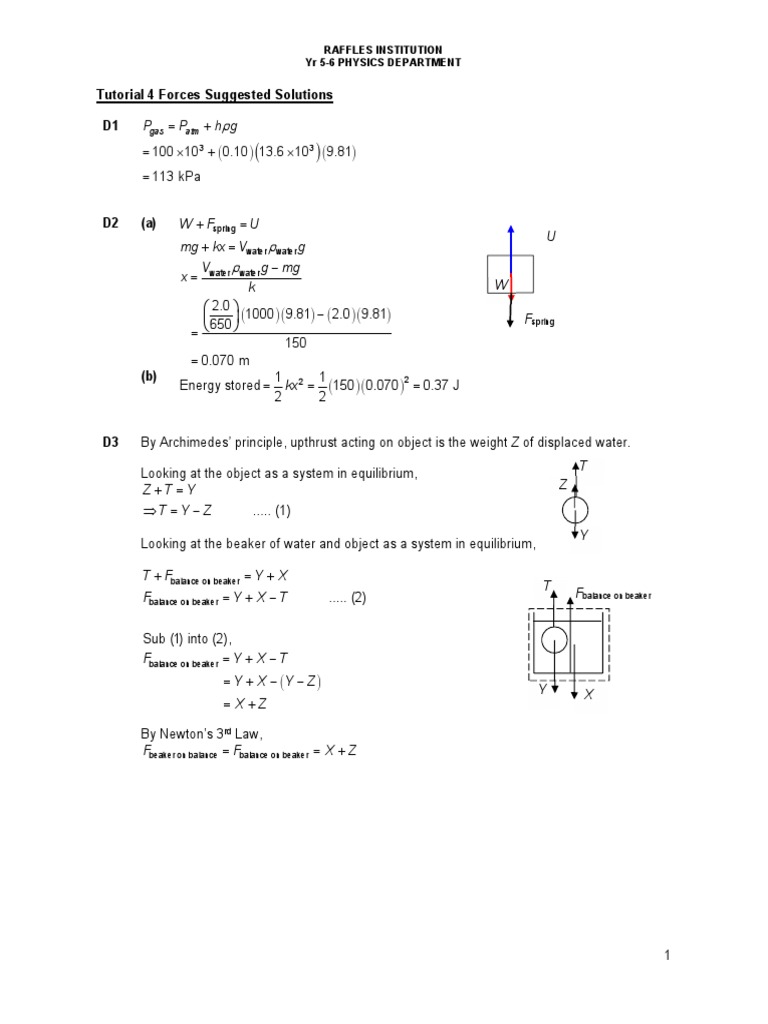 04 Forces Tutorial Solutions | PDF | Friction | Buoyancy