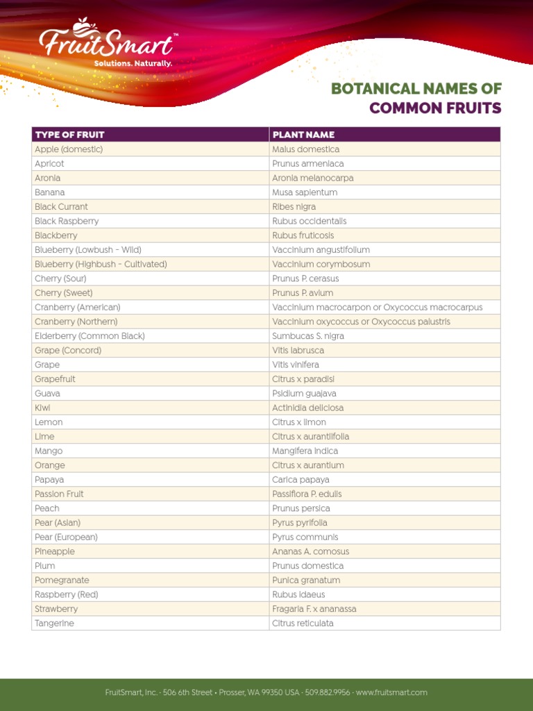 Botanical Names of Common Fruits | PDF | Citrus | Fruit
