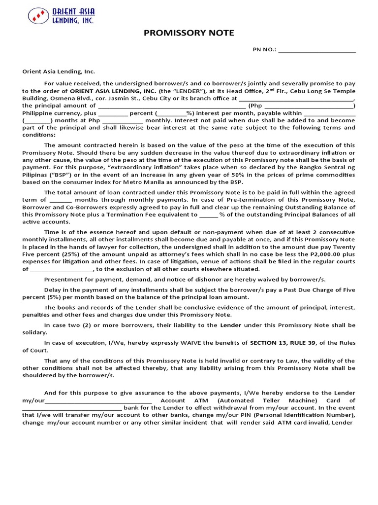 Promissory Note Ver 1.2 2021 With Version | PDF | Loans | Promissory Note