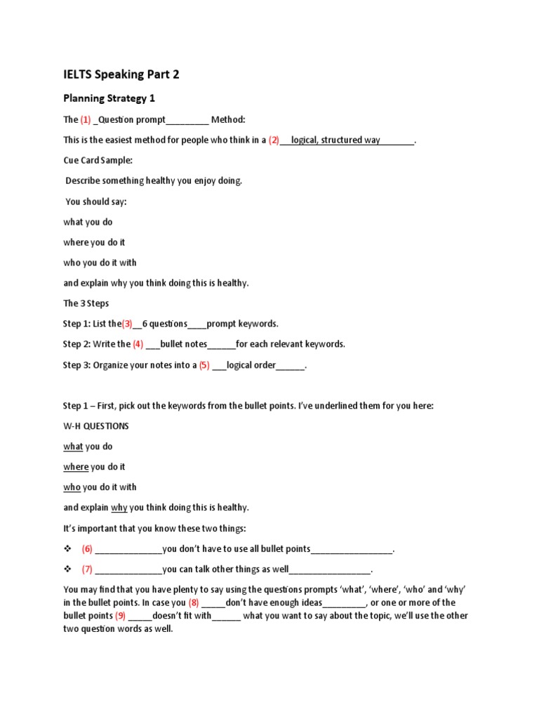 Listening - Student Sheet - IELTS Part 2 Strategies | PDF | Senses ...