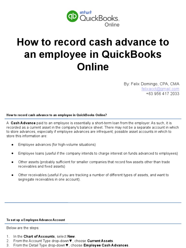 How To Record An Advance To An Employee QuickBooks Online | PDF ...