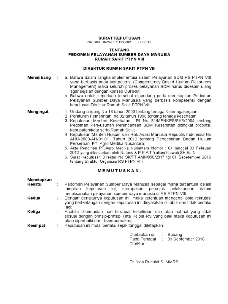 SK Pedoman Pelayanan SDM | PDF