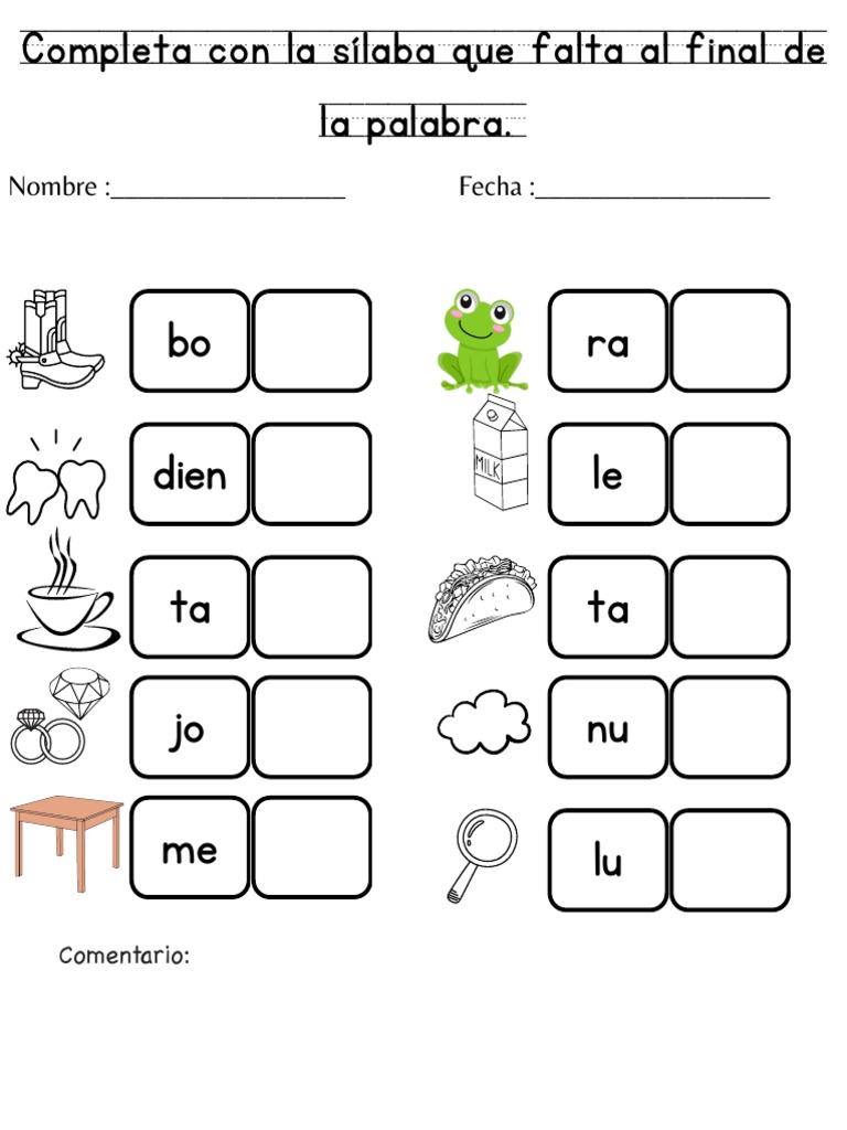 Ejercicios de Completar Palabras | PDF | Artes del Lenguaje y ...