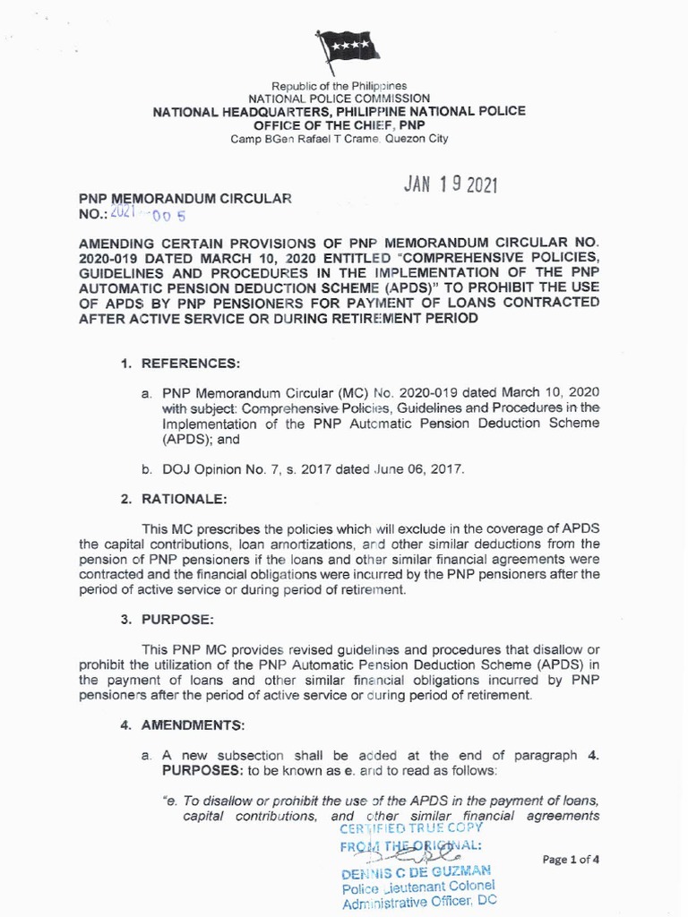 PNP Memorandum Circular No 2021 005 | PDF