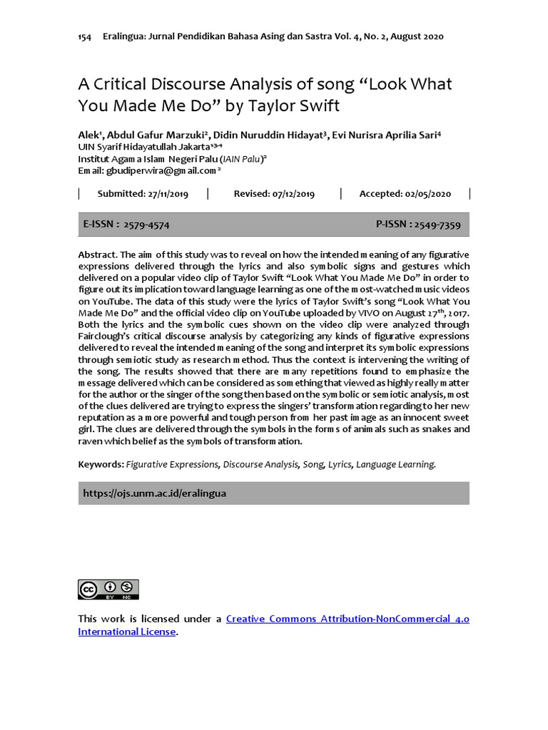 A Critical Discourse Analysis of Song "Look What You Made Me Do" by ...