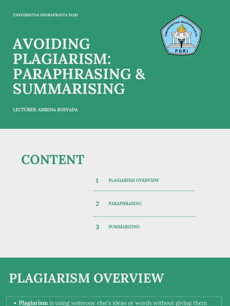 Avoiding Plagiarism Paraphrasing & Summarising | PDF | Plagiarism ...