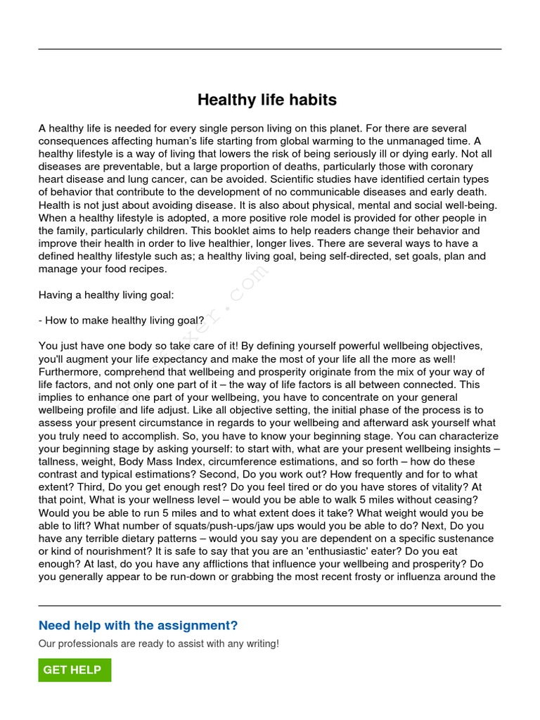 Healthy Life Habits: Need Help With The Assignment? | PDF | Well Being ...