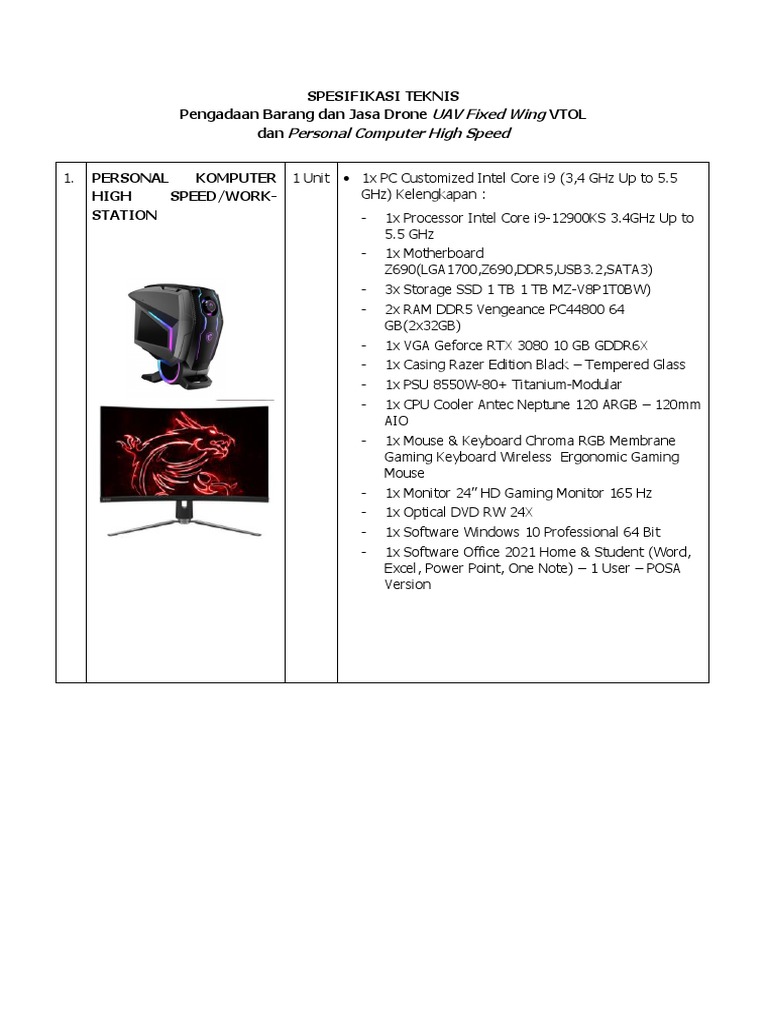 Spesifikasi Teknis Pengadaan Barang Dan Jasa Drone Vtol Dan Komputer High Speed/Work-Station ...