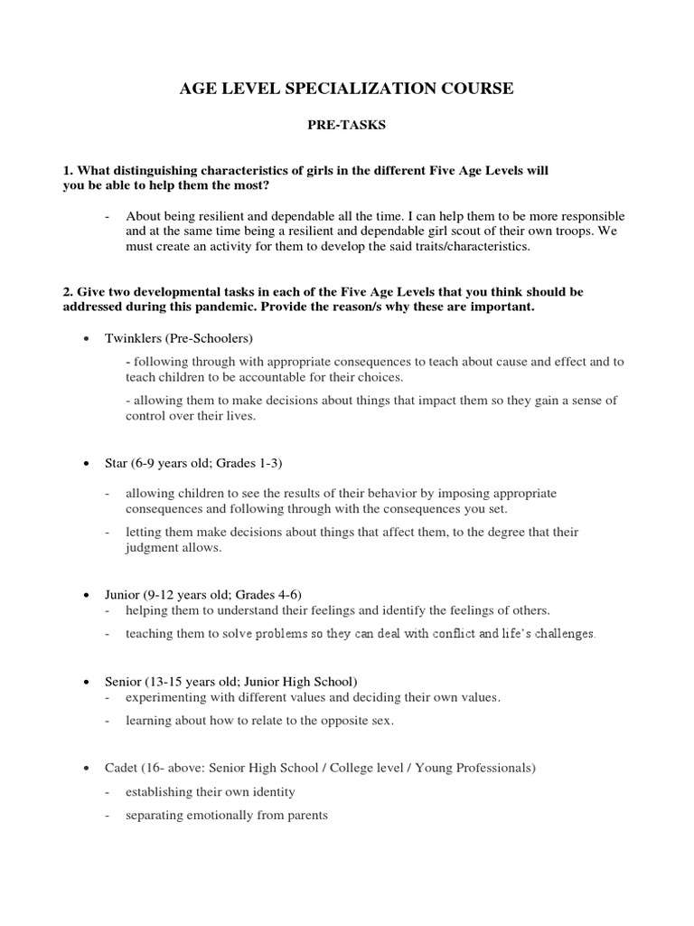 AGE LEVEL SPECIALIZATION COURSE - Baldovino, Angelu D. - OUTPUT - PRE-TASK | PDF | Feeling ...