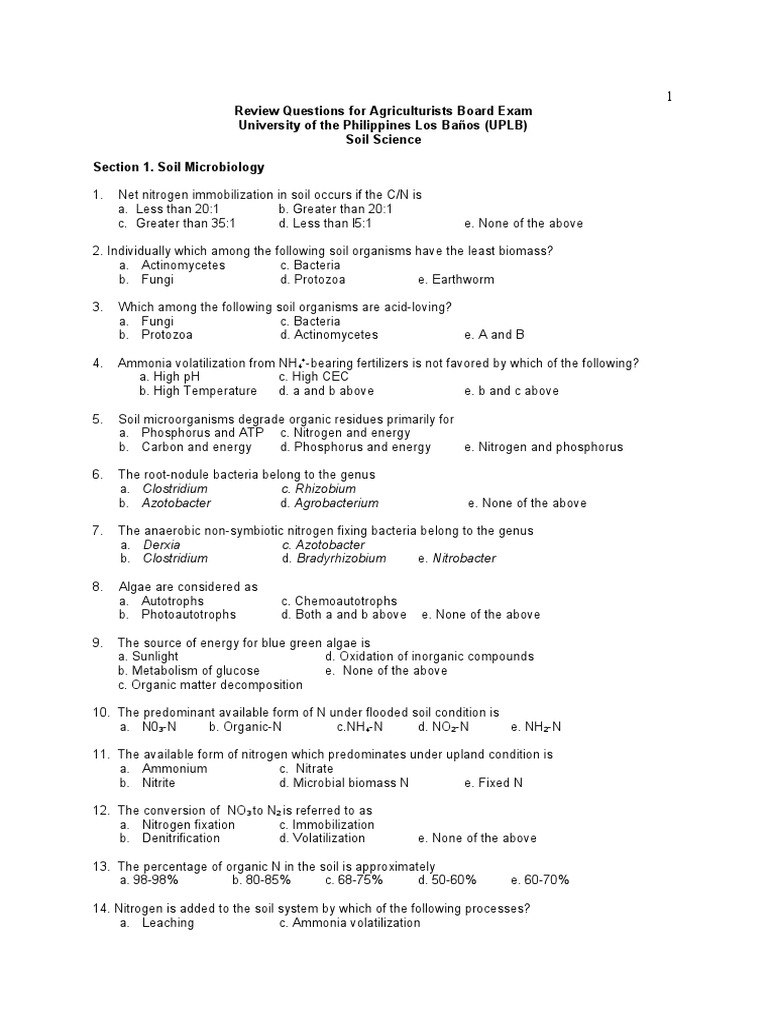 Review Questions For Agriculturists Board Exam University of The ...