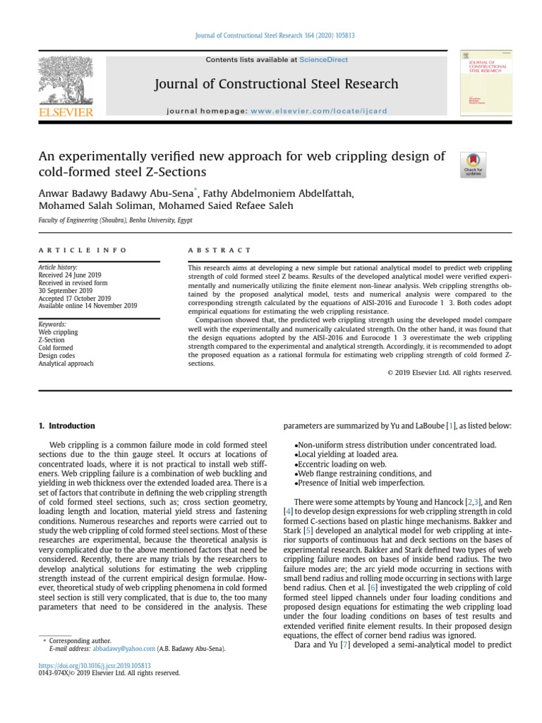 An Experimentally Verified New Approach For Web CR 2020 Journal of Construct | PDF | Bending ...