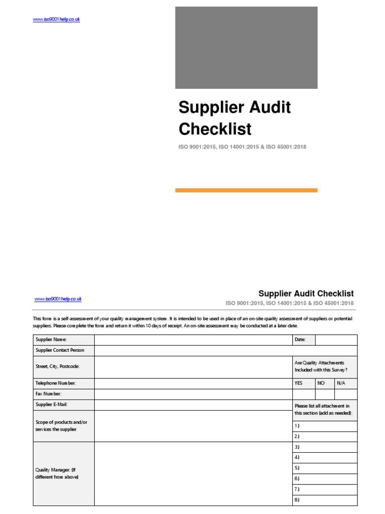 EHQMS Supplier Audit Checklist | PDF | Iso 9000 | Audit