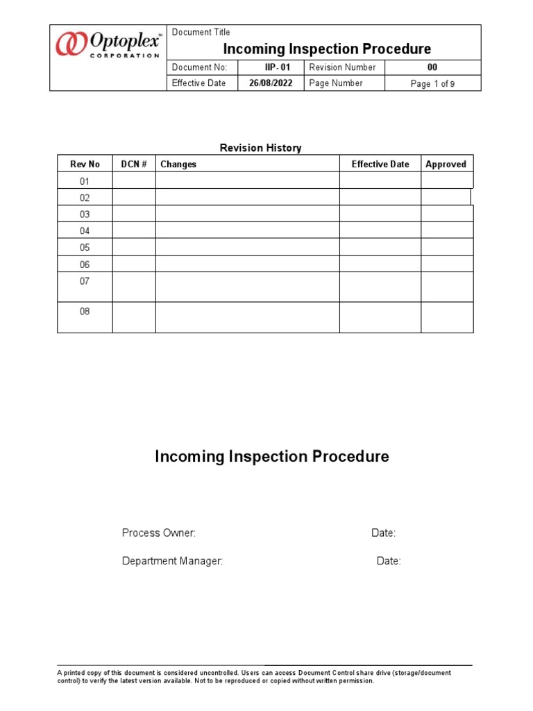 QP 74301 Rev 08 Incoming Inspection Procedure Reference | PDF ...