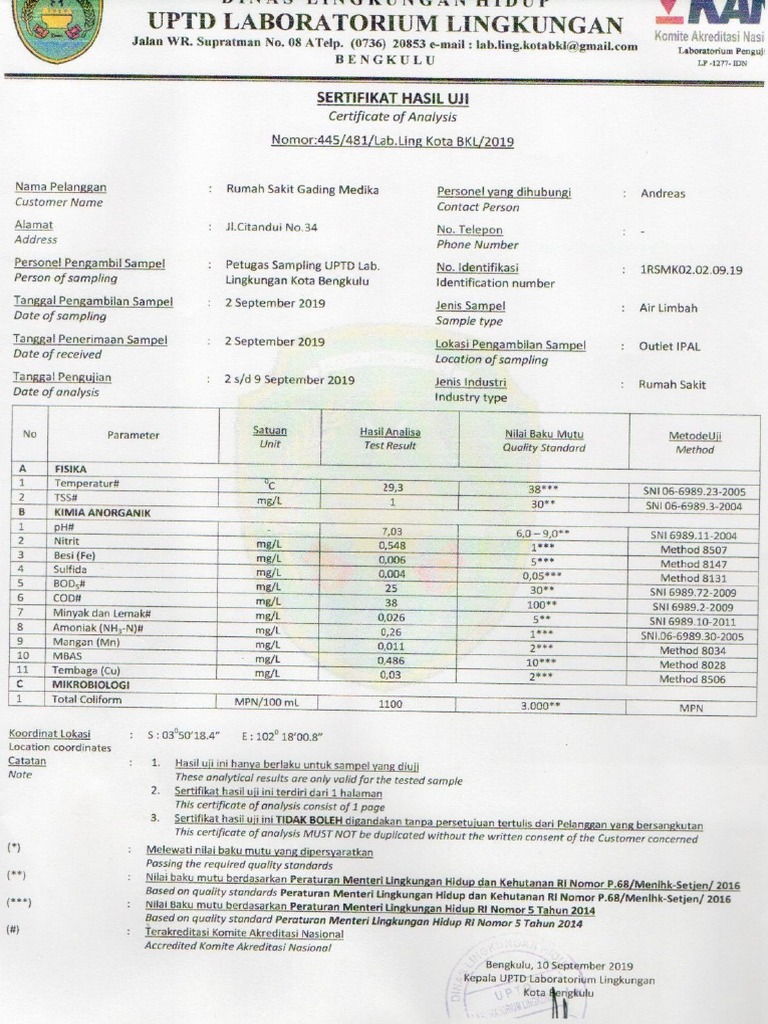 Hasil Uji Lab Air Limbah | PDF