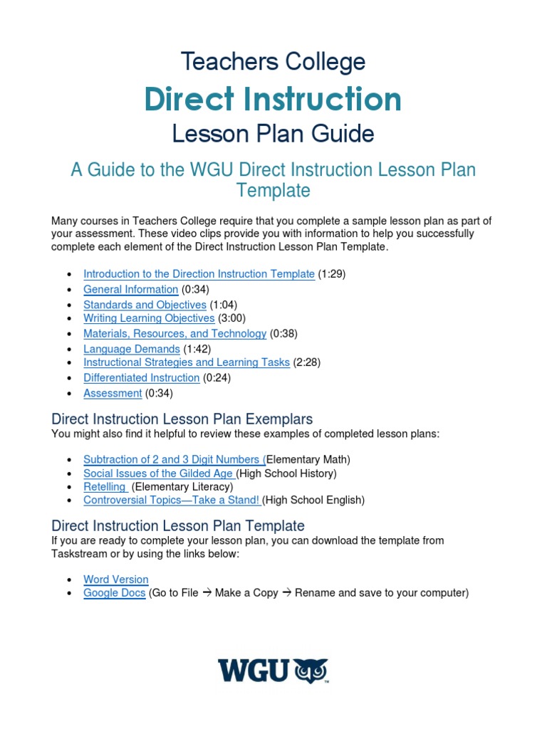 WGU Direct Instruction Lesson Plan Guide | PDF