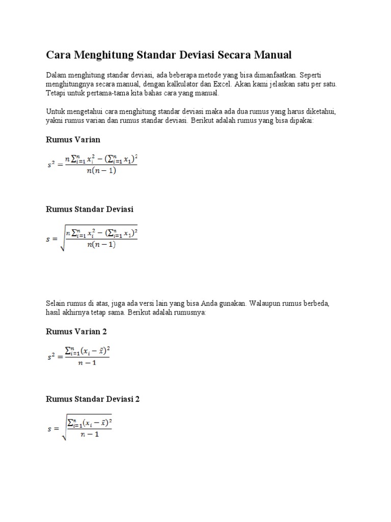 Cara Menghitung Standar Deviasi Secara Manual | PDF