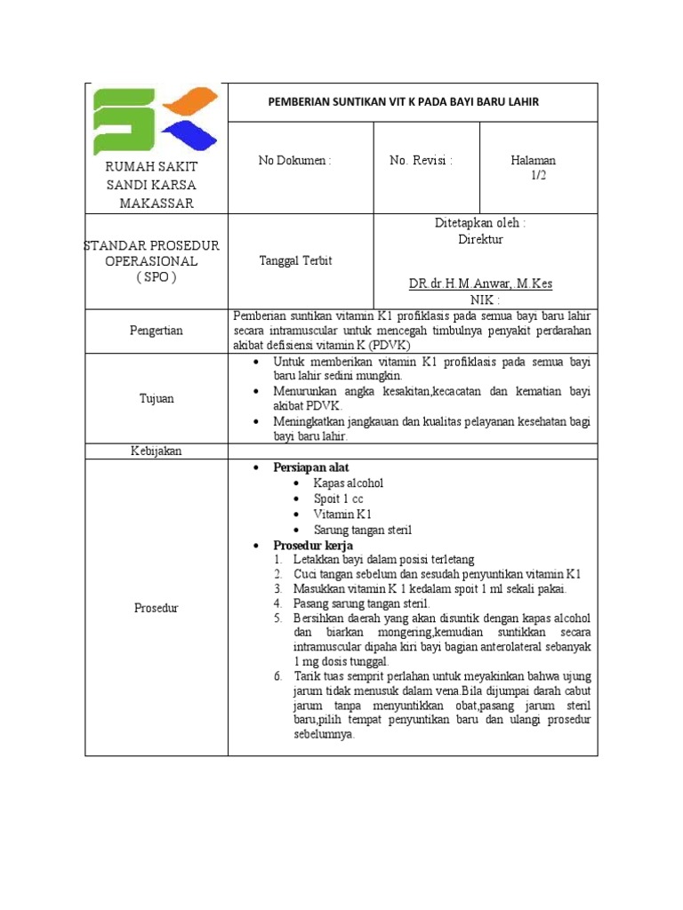 Spo Pemberian Vit K Pada BBL | PDF