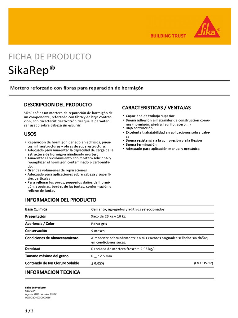 Sikarep - Ficha Del Producto | PDF | Hormigón | Sectores Economicos
