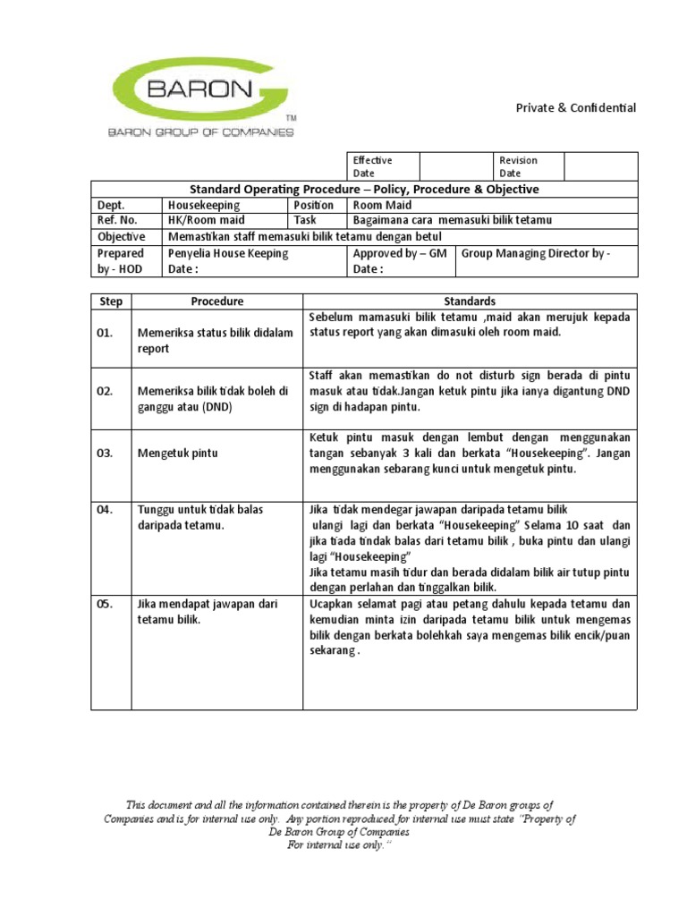 SOP HK - Memasuki Bilik Tetamu | PDF