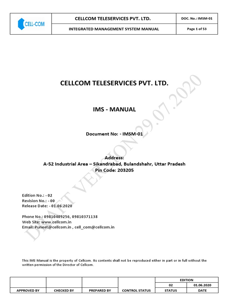 Ims Manual Including Ims Policy Roles And Respocibility Authorities