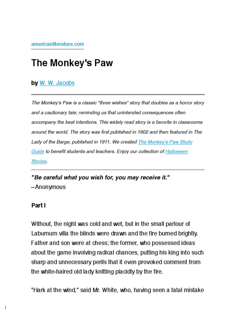 W. W. Jacobs - The Monkey's Paw | PDF