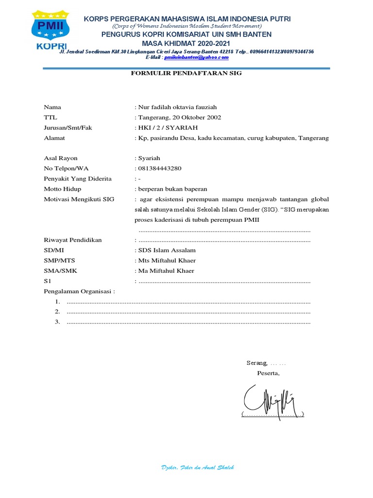 Formulir SIG-signed | PDF