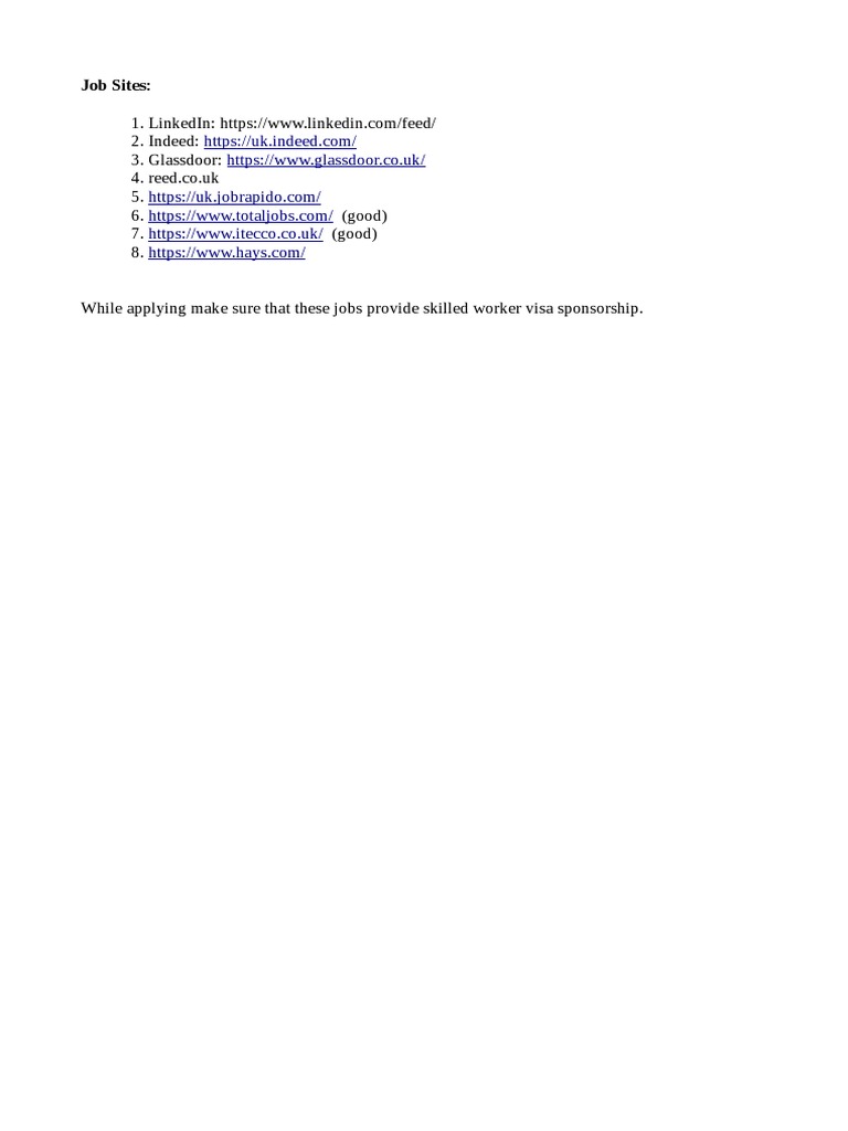 Indeed: 3. Glassdoor: 4. Reed - Co.uk 5. 6. (Good) 7. (Good) 8. While ...