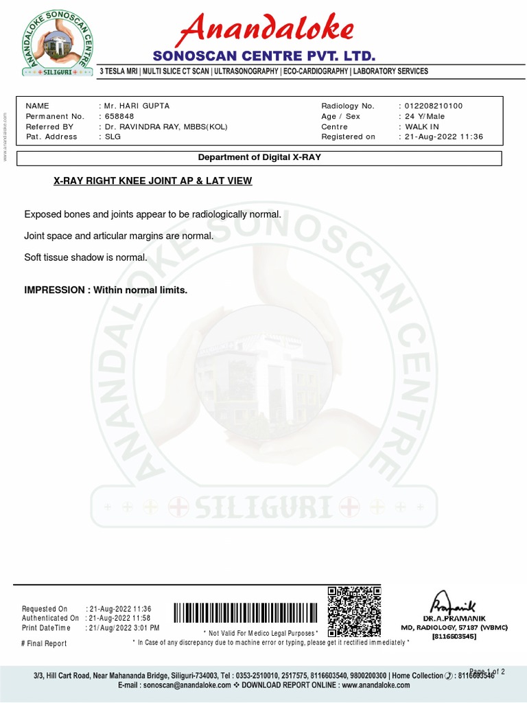 X-Ray Right Knee Joint Ap & Lat View | PDF | Vertebral Column | Vertebra