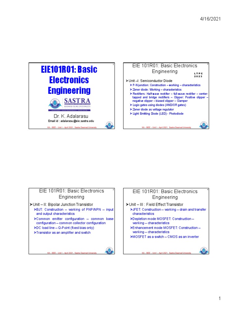 EIE 101R01: Basic Electronics Engineering | PDF | P–N Junction | Semiconductors