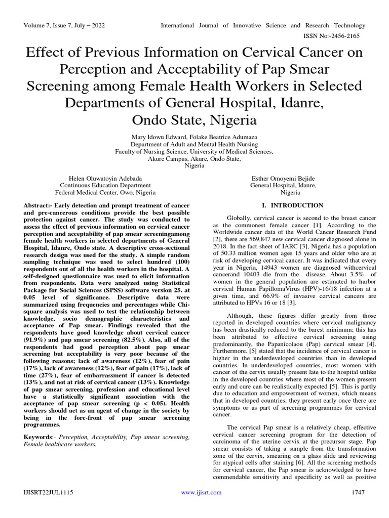 Female Healthcare Workers | PDF | Cervical Cancer | Causes Of Death