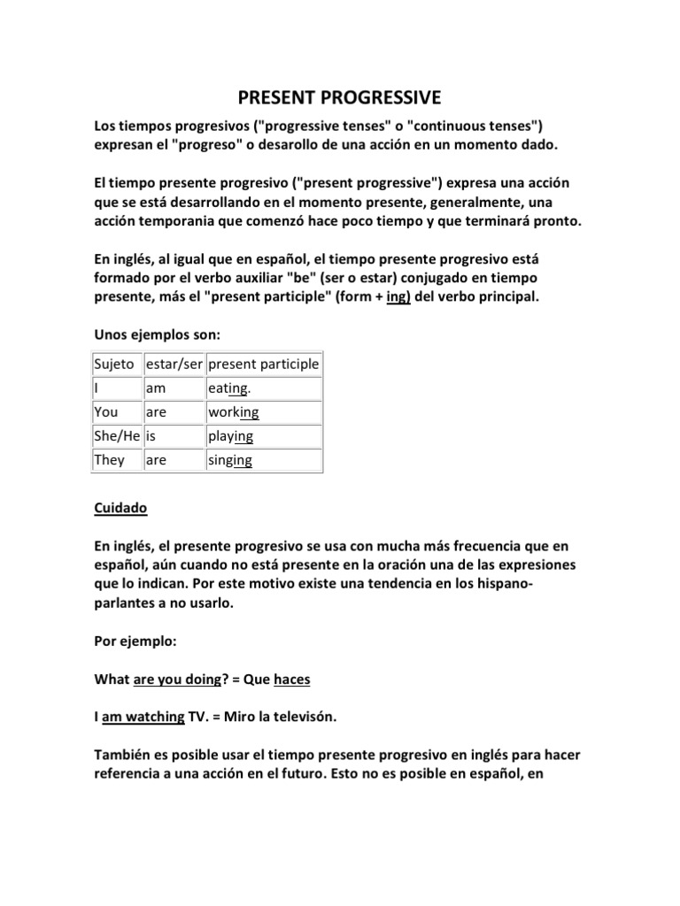 Present Progressive | PDF | Verbo | Adverbio