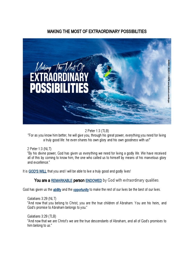 Making The Most of Extraordinary Possibilities: God'S Will Remarkable ...