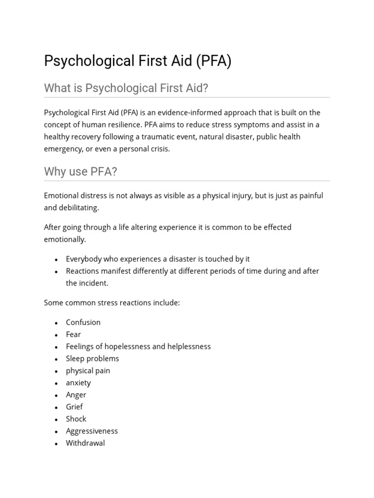 Psychological First Aid (PFA): Reducing Stress After Trauma | PDF ...