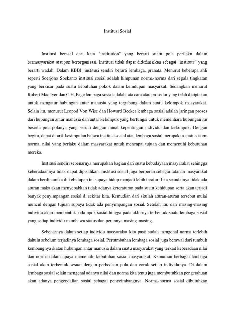 Pengertian dan Fungsi Institusi Sosial | PDF