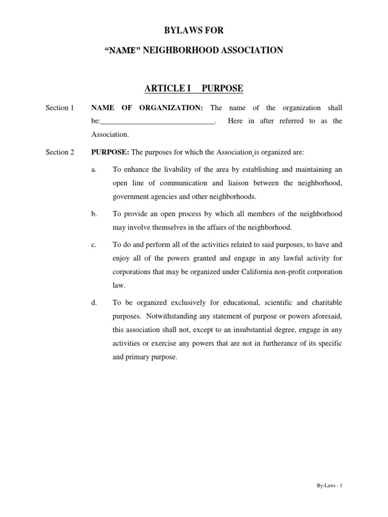 Neighborhood Association Bylaws | PDF | By Law | Board Of Directors