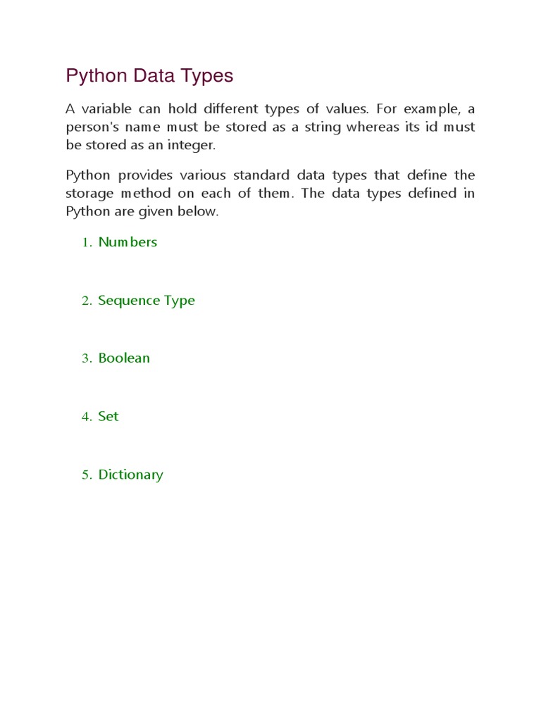 Python Data Types | PDF | Data Type | Boolean Data Type Python Data Types | PDF | Data Type | Boolean Data Type