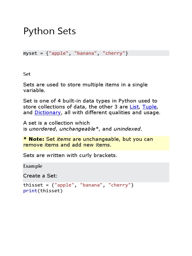 Python Sets: "Apple" "Banana" "Cherry" | Download Free PDF | Control ...